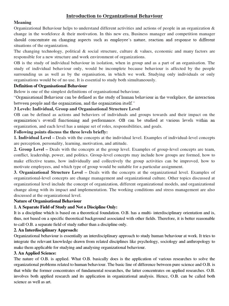 OB Introduction L1 | PDF | Organizational Behavior | Sociology