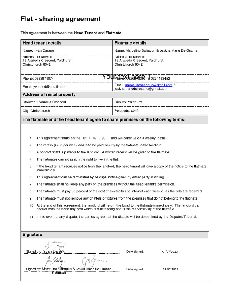 Flat Sharing Agreement Template | PDF | Leasehold Estate | Landlord