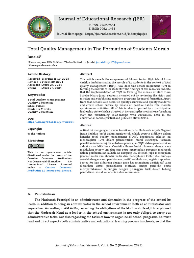 Total Quality Management in The Formation of Students Morals | PDF ...