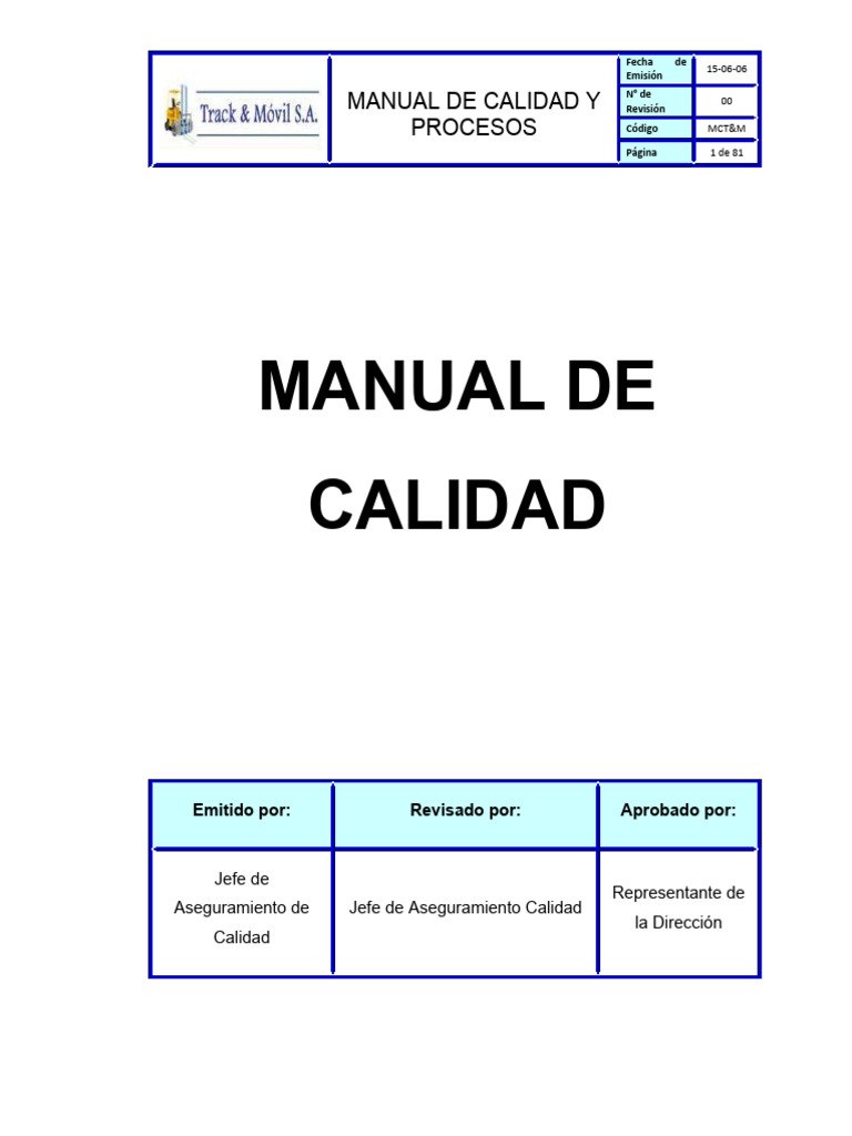 Anexo - Manual de La Calidad y de Procesos | PDF | Sistema de manejo de calidad | Calidad ...