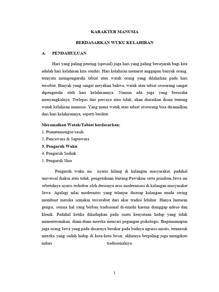 Karakter Manusia Berdasarkan Wuku Kelahi | PDF