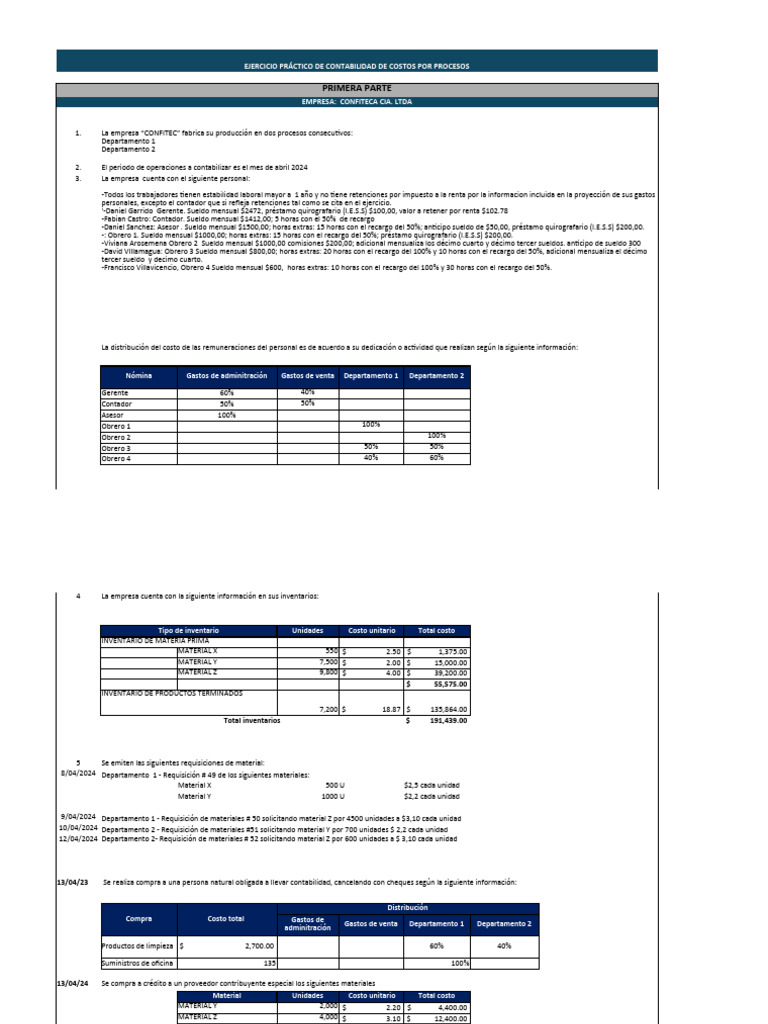 Ejercicio Practico - Costos Por Proceso | PDF | Negocios económicos | Business