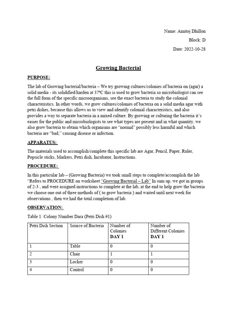 Growing Bacteria Lab (Life Science 11) | PDF | Bacteria | Growth Medium
