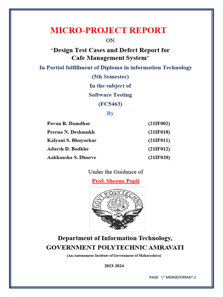 Micro-Project Report: Design Test Cases and Defect Report For Cafe ...