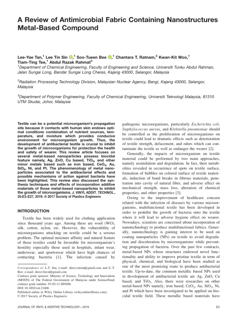 A Review of Antimicrobial Fabric Containing Nanostructures Metal-Based ...