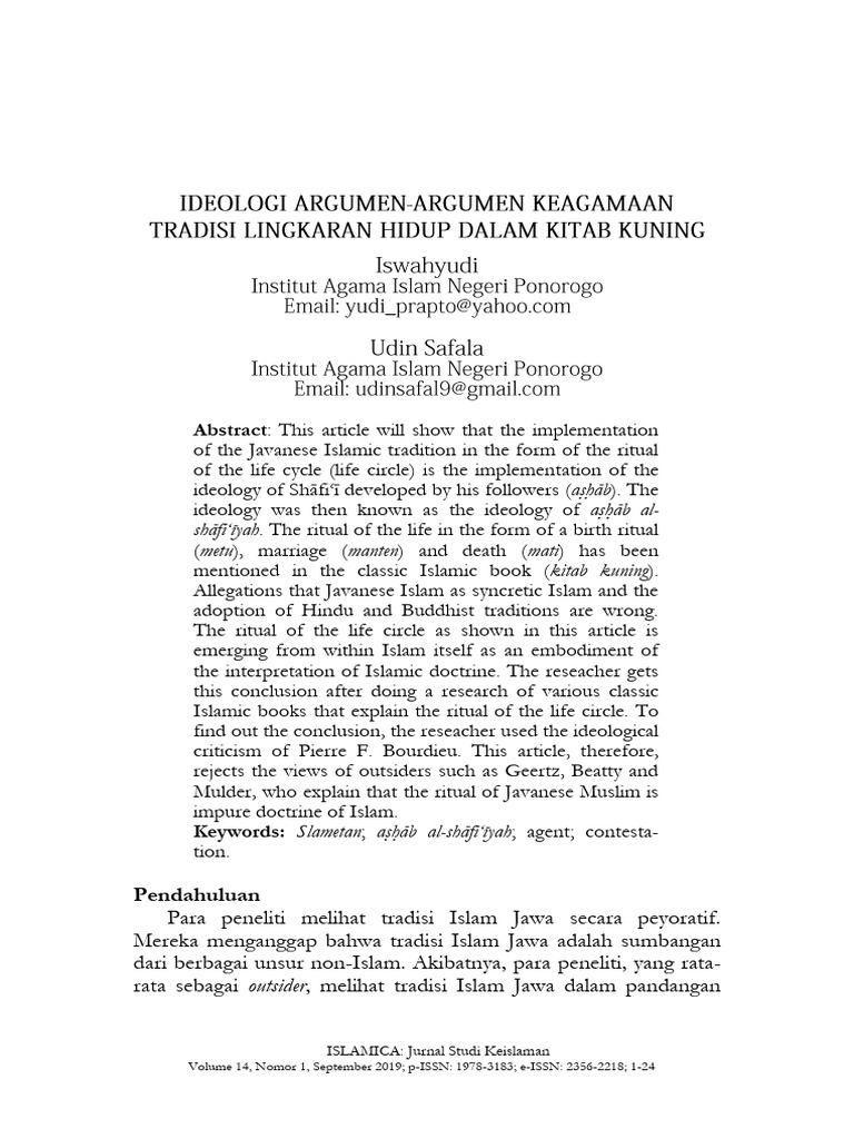 Ideologi Argumen-Argumen Keagamaan Tradisi Lingkaran Hidup Dalam Kitab ...