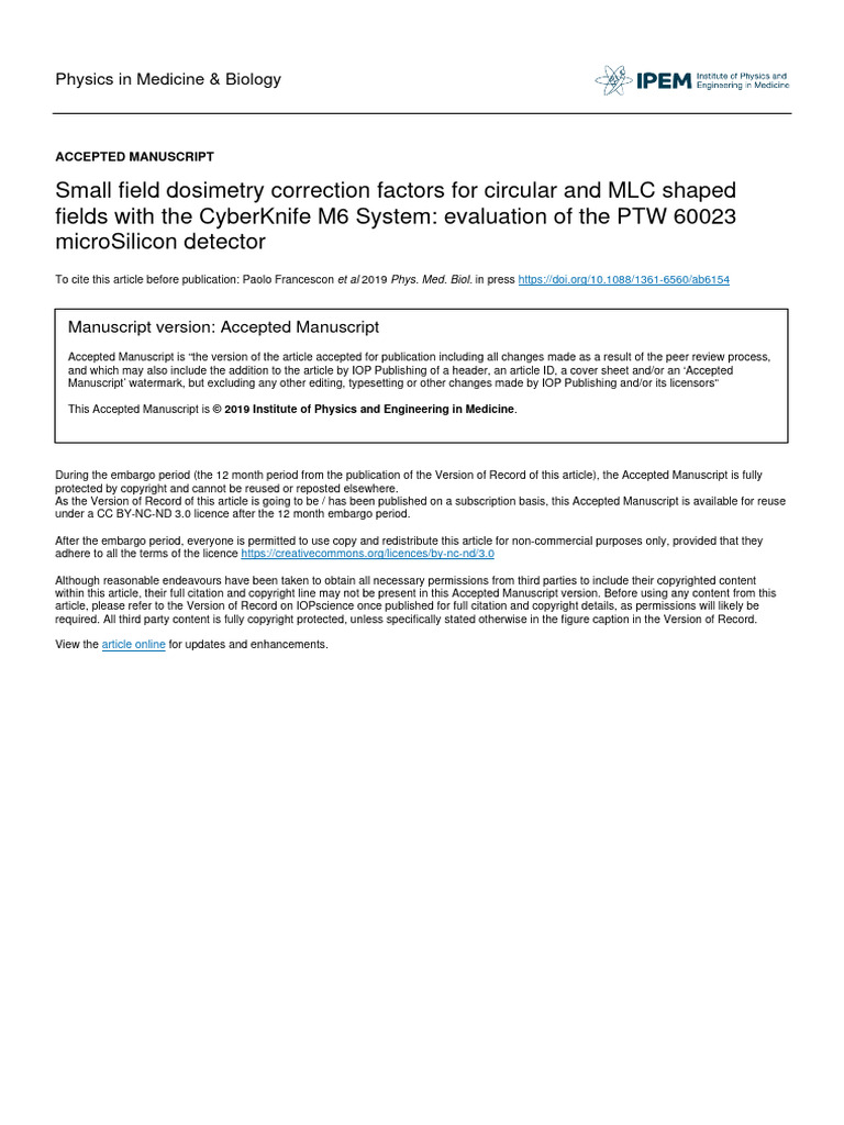 Small Field Dosimetry Correction Factors For Circular and MLC | PDF ...