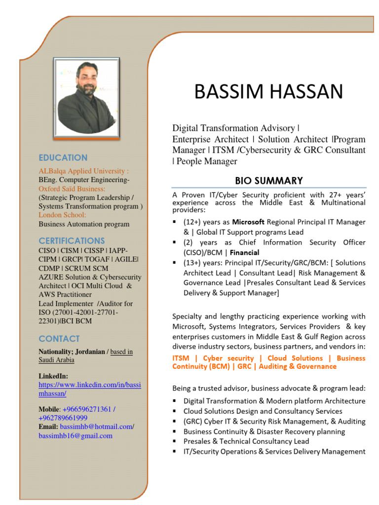 BASSIM HASSAN - BCM Consultant | PDF | Computer Security | Security