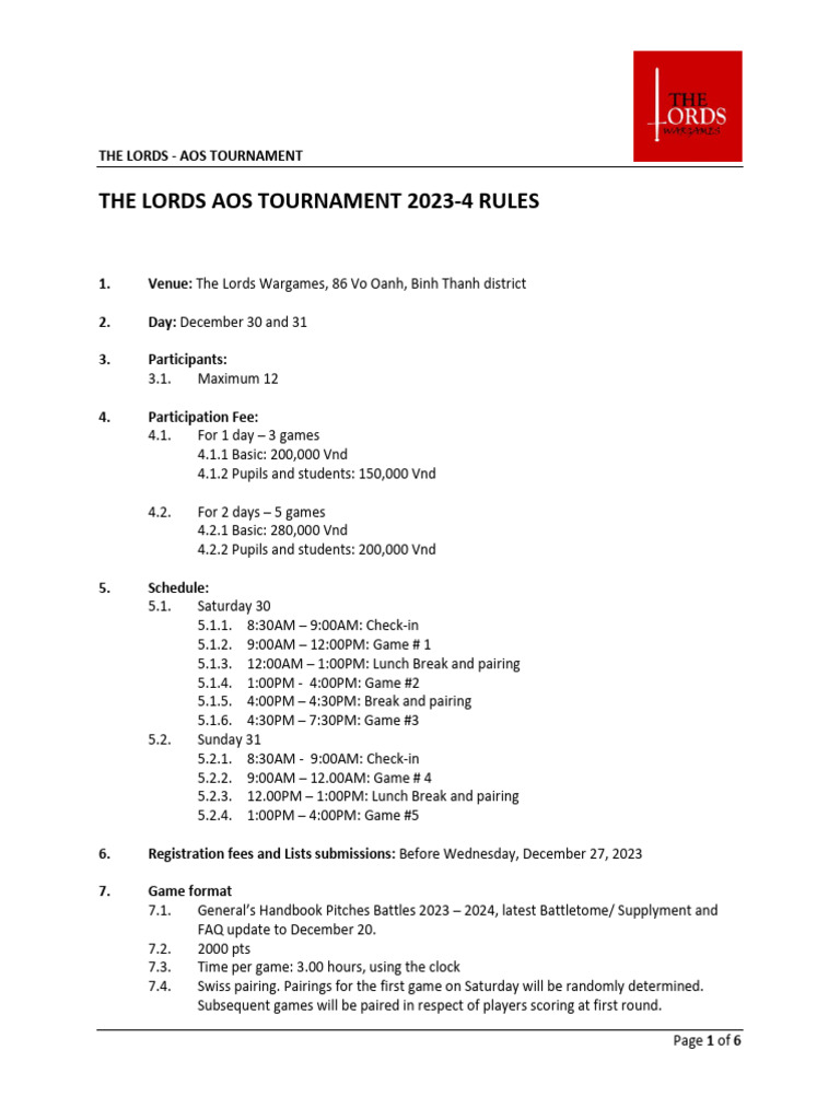 AOS Tournament Rules & Details | PDF