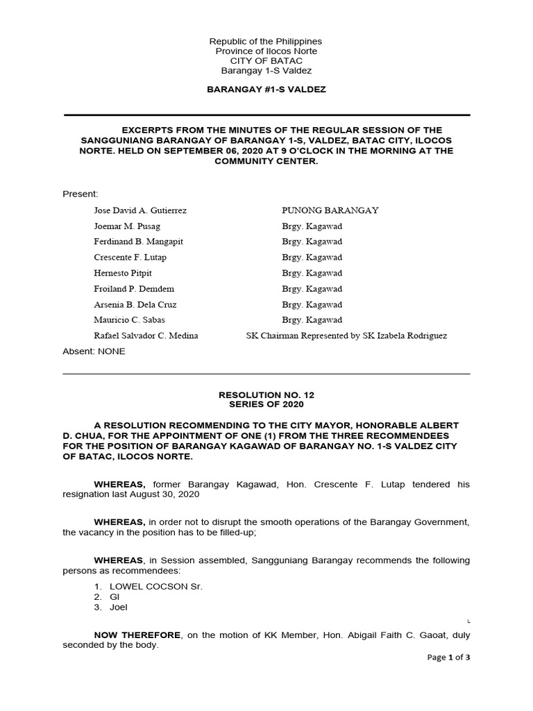 A Resolution Approving and Adopting The 2019 SK Comprehensive Barangay ...