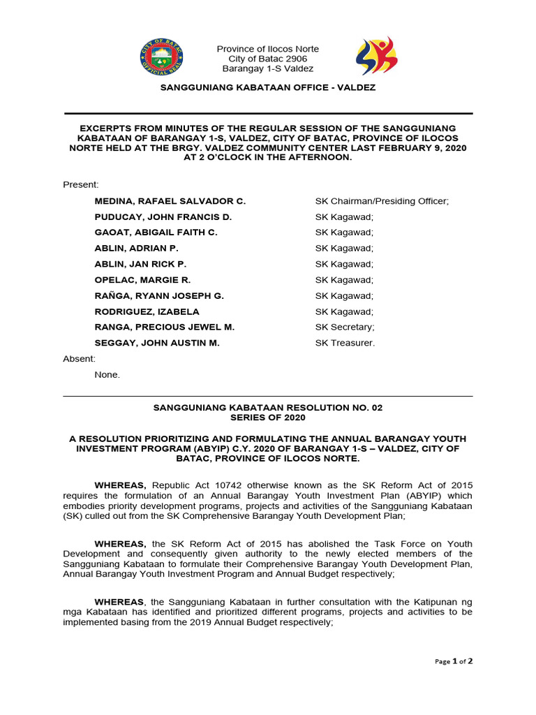 Prioritizing and Formulating The 2019 SK Annual Barangay Youth ...