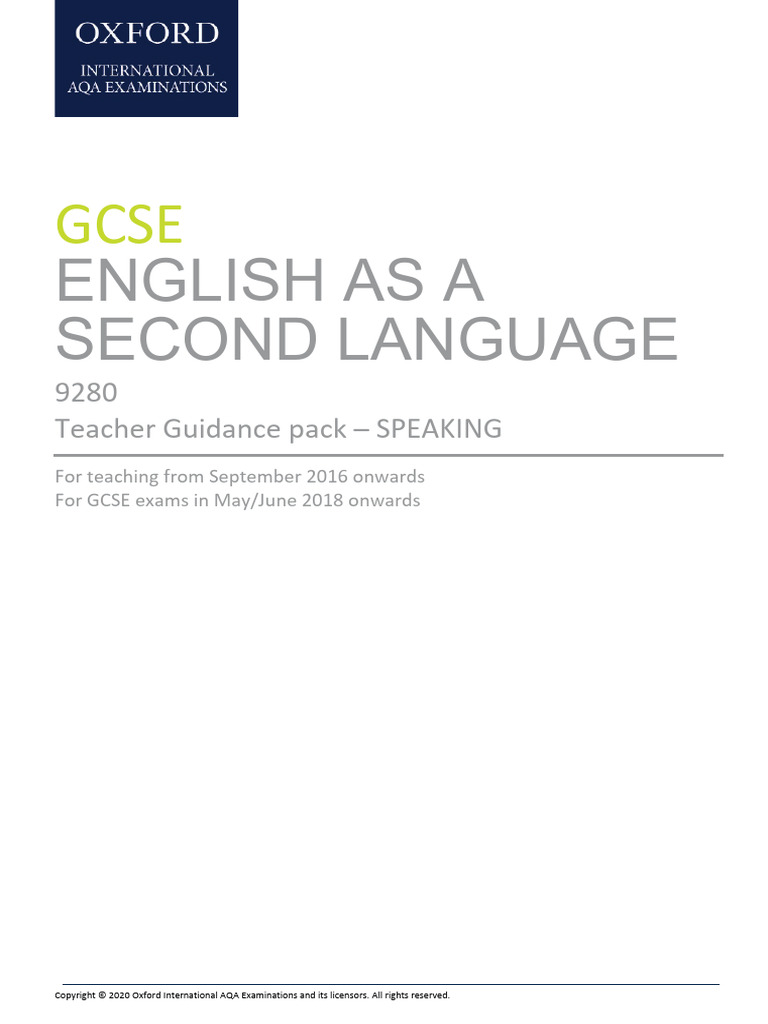 Oxfordaqa Gcse Esl Speaking Teacher Guidance Pack | PDF | English As A Second Or Foreign ...