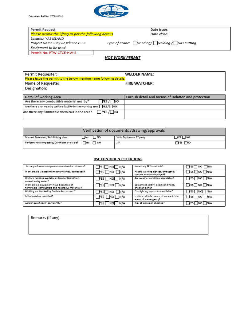 Hot Work Permit | PDF | Welding | Construction