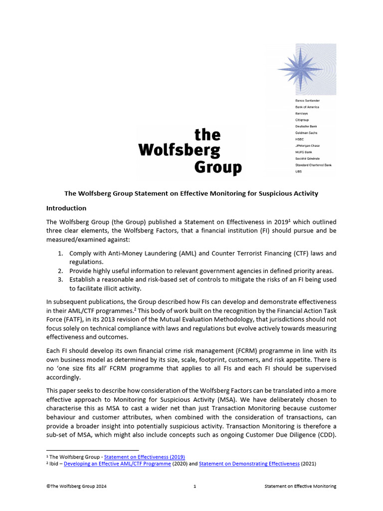 Wolfsberg Group MSA Statement For Publication | PDF | Machine Learning ...