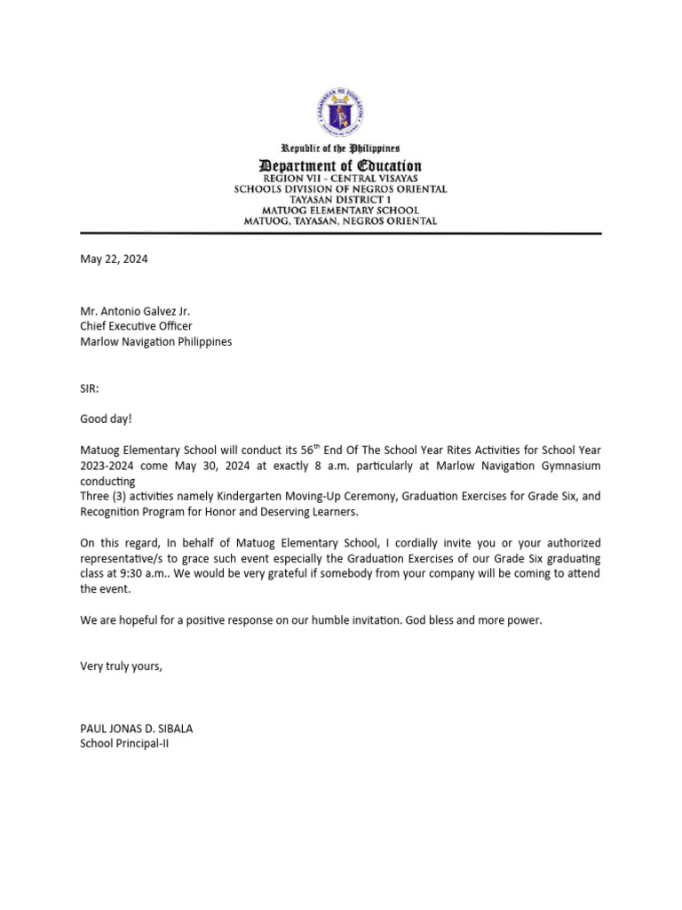 Letter of Invitation for Graduation | PDF