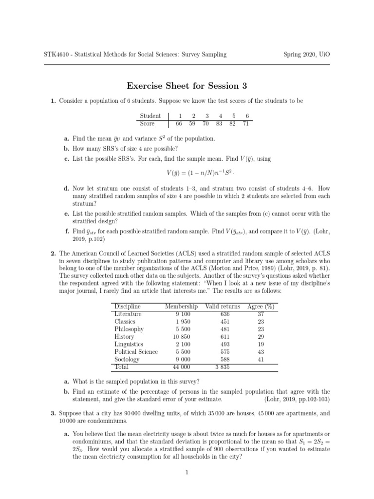 stk4610 s3 Ex Sheet | PDF | Sampling (Statistics) | Stratified Sampling