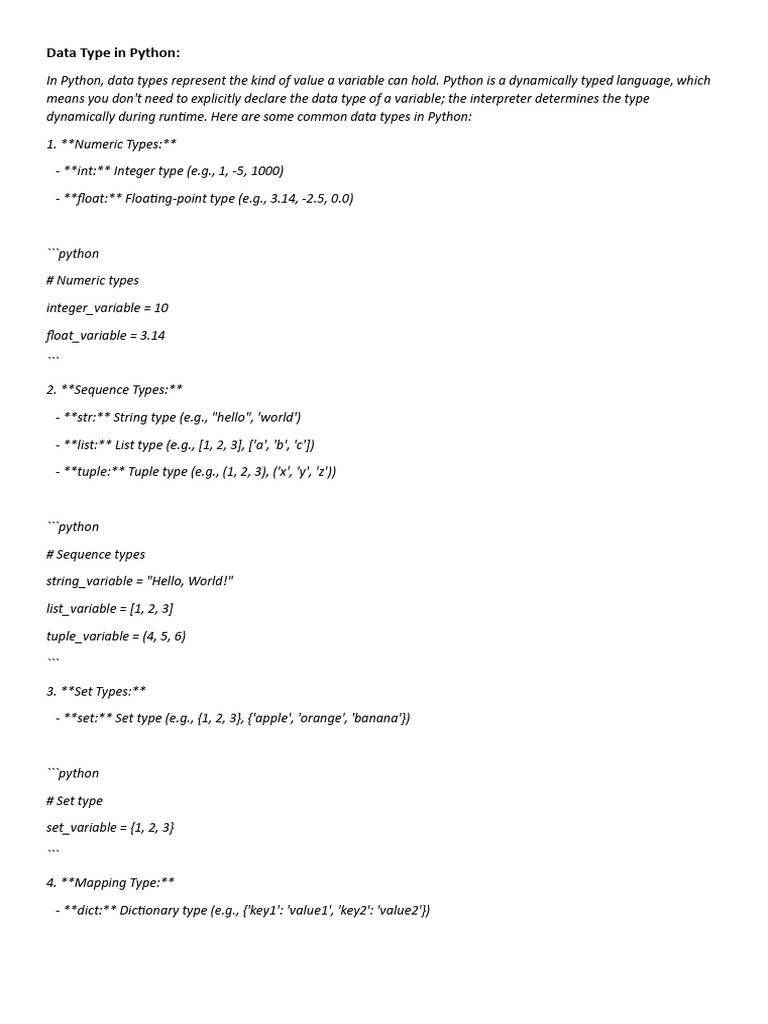 Data Type in Python | PDF | Boolean Data Type | Data Type