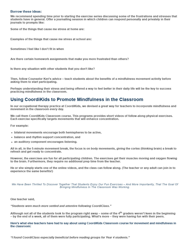 Mindfulness in The Classroom - Middle School and Older - CoordiKids 3 ...