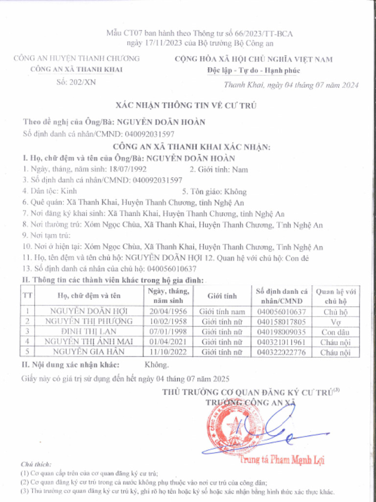 Xac Nhan Thong Tin Cu Tru | PDF