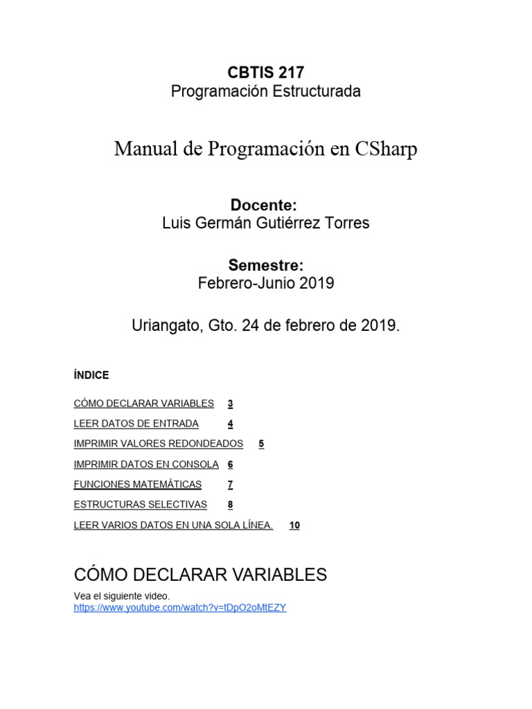 Manual | PDF | Variable (informática) | C Sharp (lenguaje de programación)