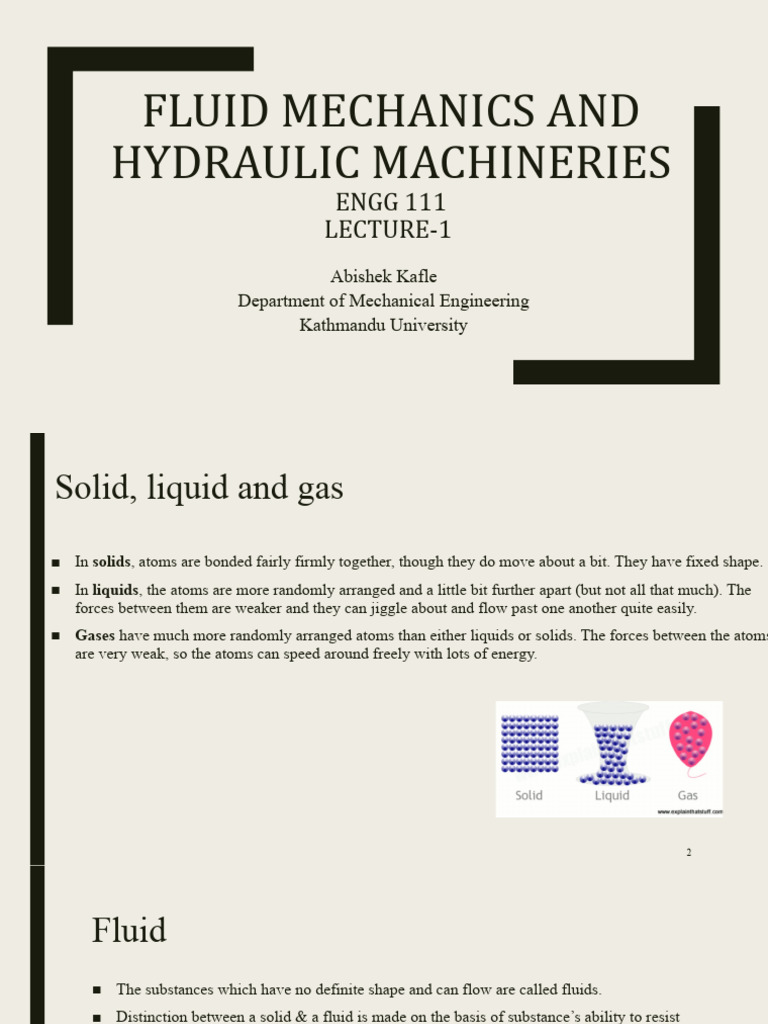 ENGG111 Fluid Mechanics and Hydraulic Machines Lecture 1 | PDF | Fluid Mechanics | Viscosity