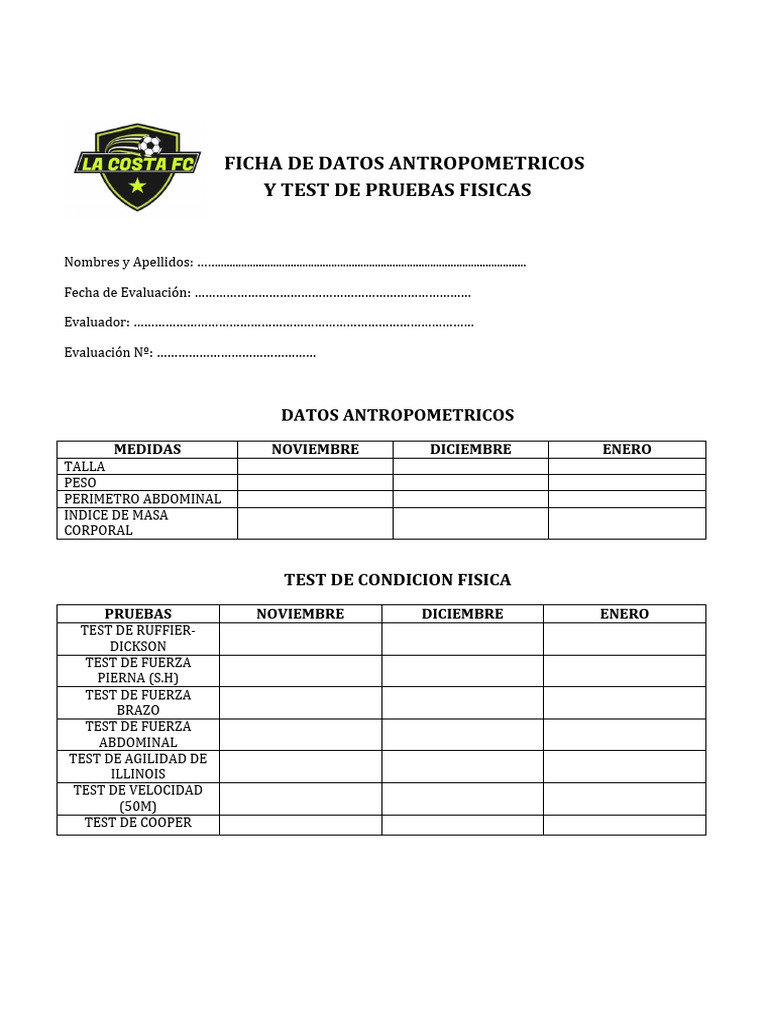 Datos Antropométricos y Pruebas Físicas | PDF
