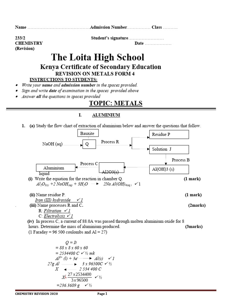 Metals Revision (MS) | PDF | Aluminium | Aluminium Oxide