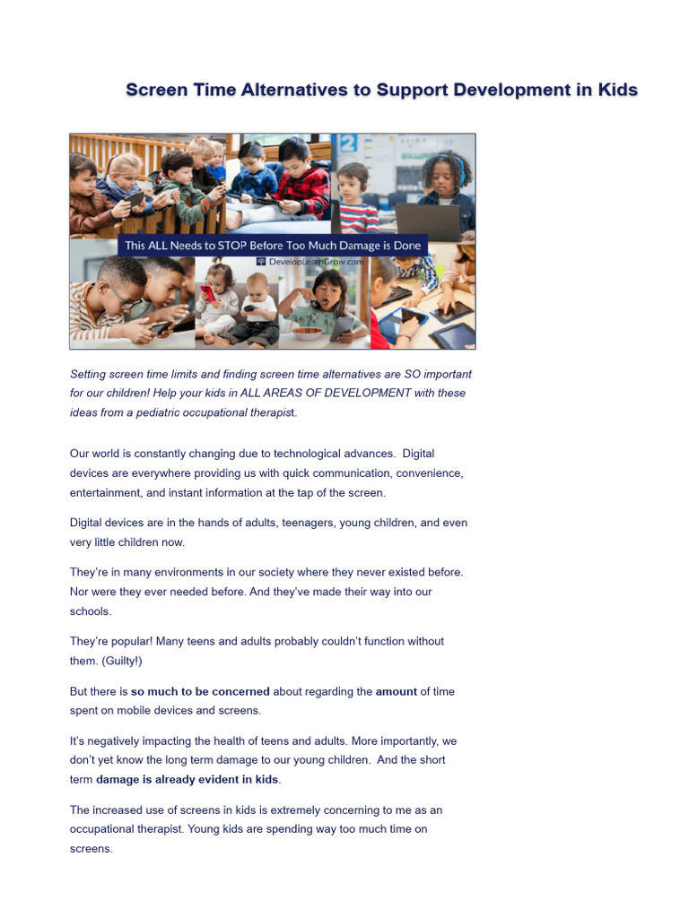 Screen Time Alternatives To Support Development in Kids - 1 | PDF ...