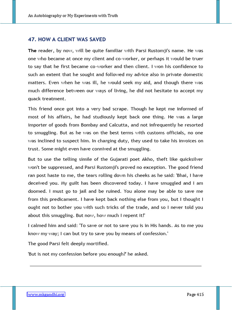 Story of My Experiments With Truth Chapter 124 | PDF | Penance