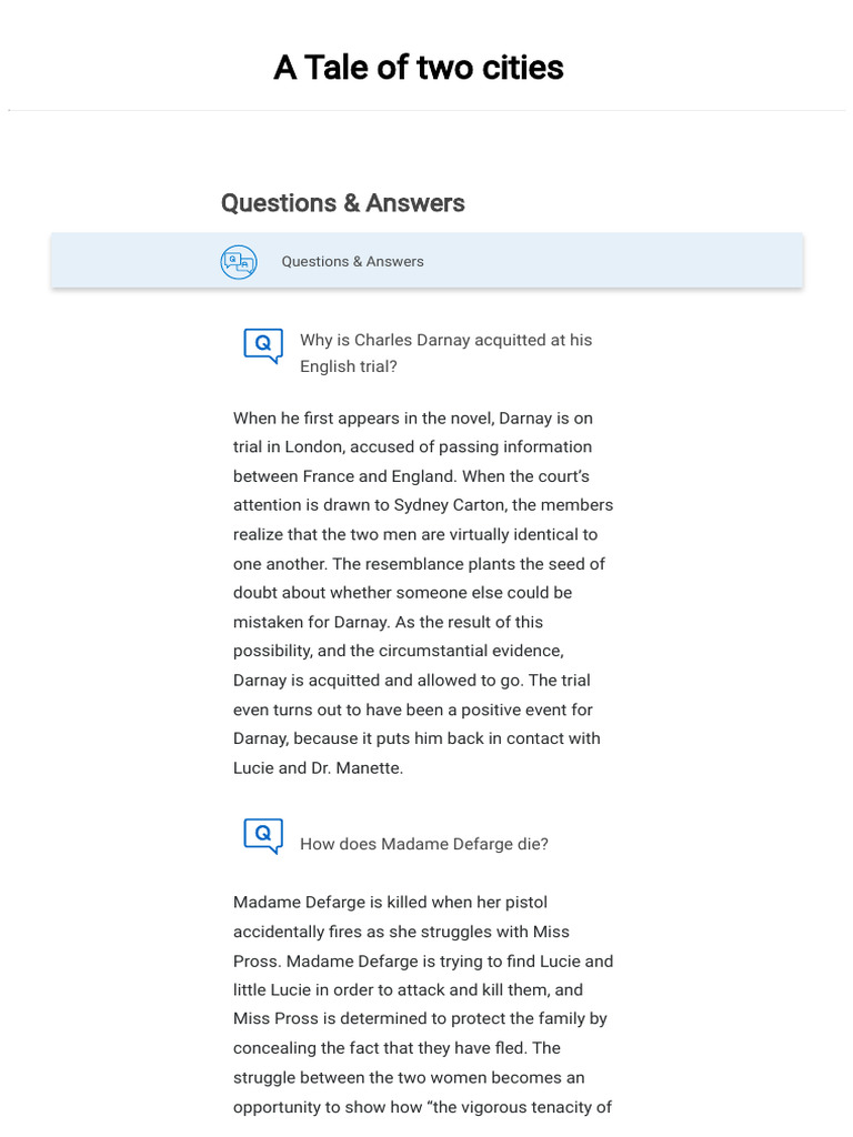 A Tale of Two Cities: Questions & Answers | PDF | A Tale Of Two Cities ...