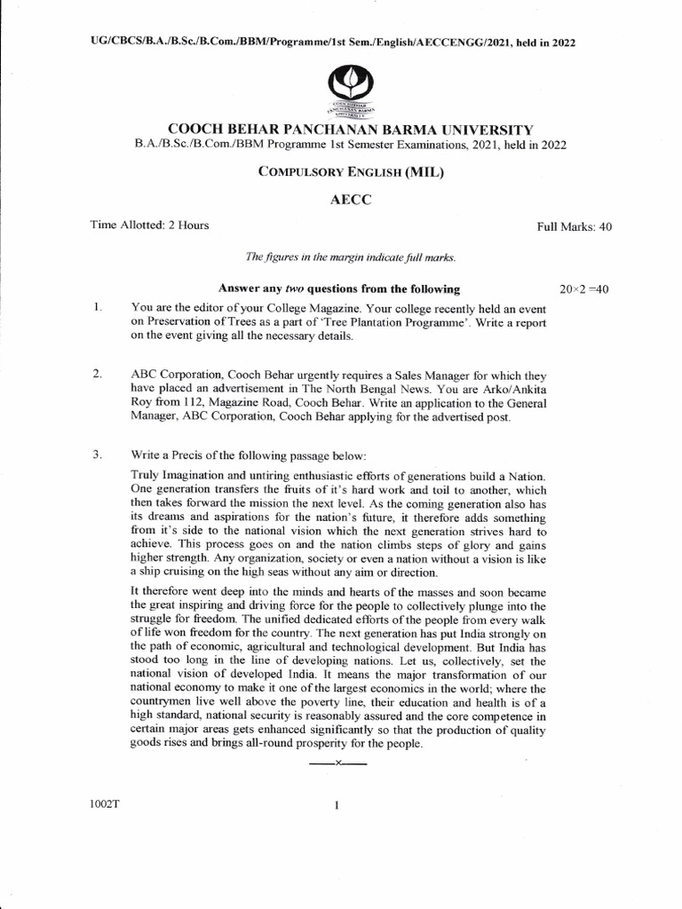 Cooch Behar University Exam Paper 2022 Pdf Economies