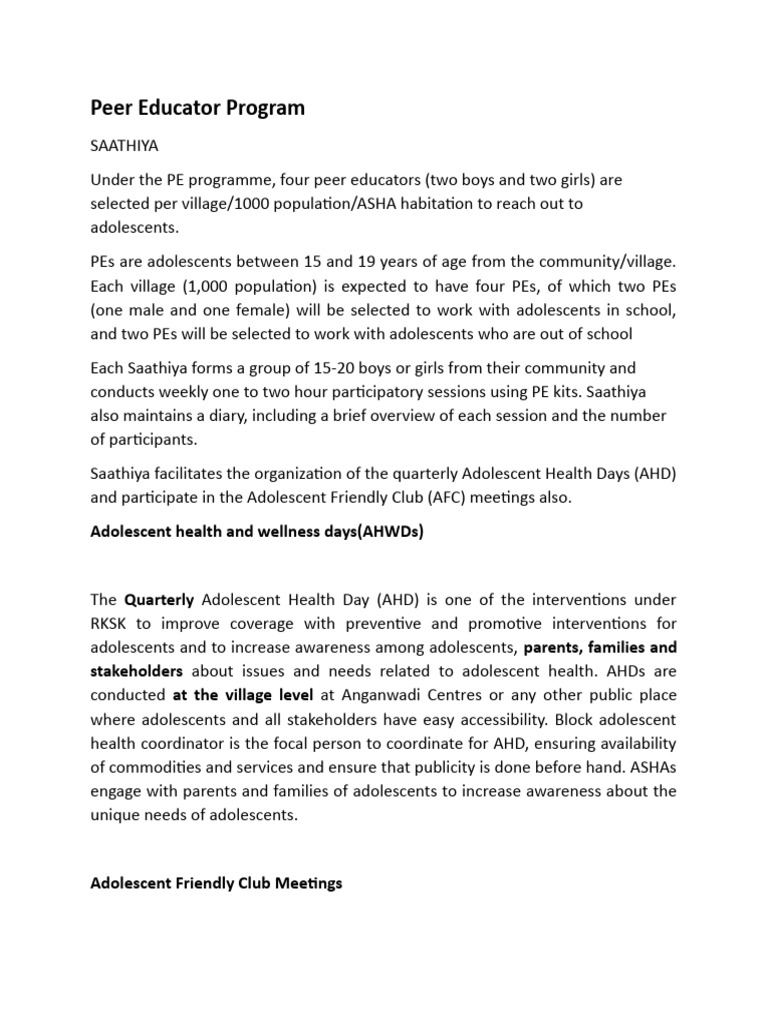 Peer Educator Program | PDF | Social Science | Self-Improvement