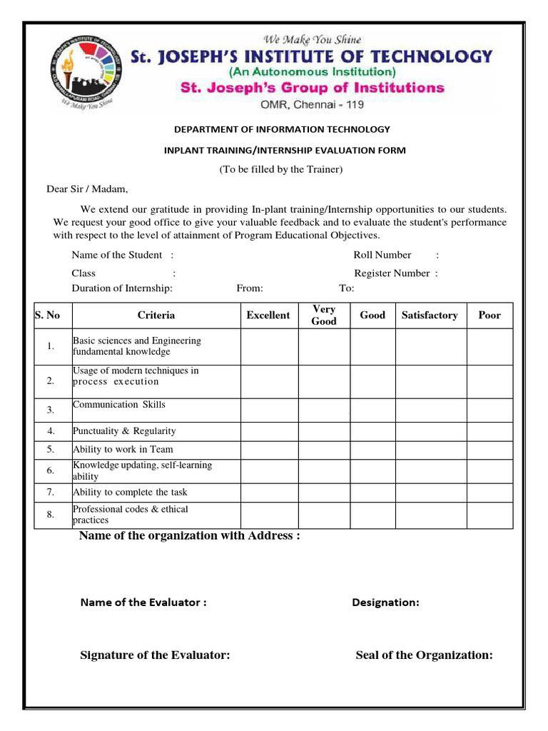 Internship Feedback Form | PDF