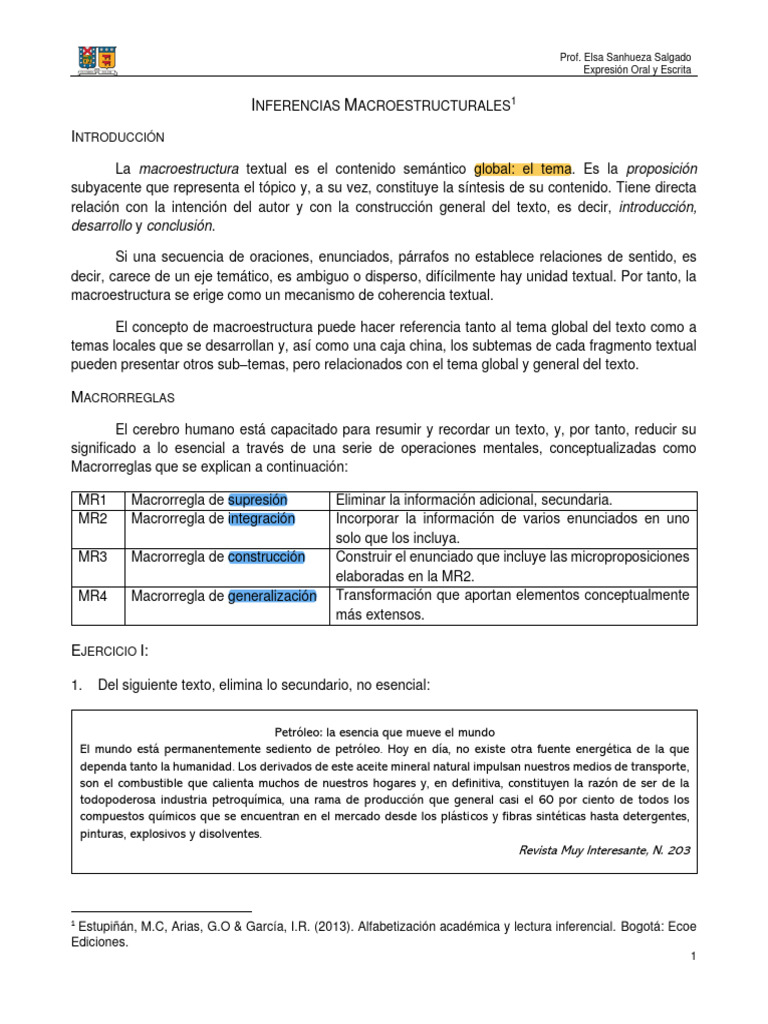 Macroestructura y Macrorreglas Textuales | PDF | Investigación de ...