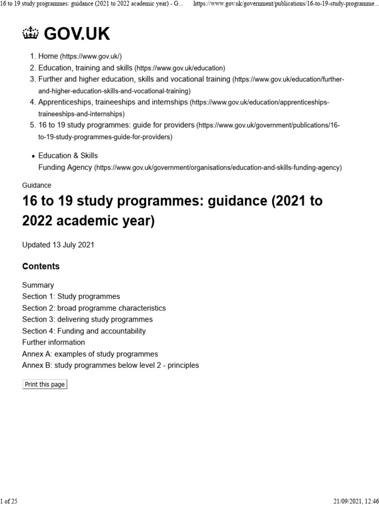 3C1 16 To 19 Study Programmes Guidance 2021 | PDF | Internship | Job Hunting