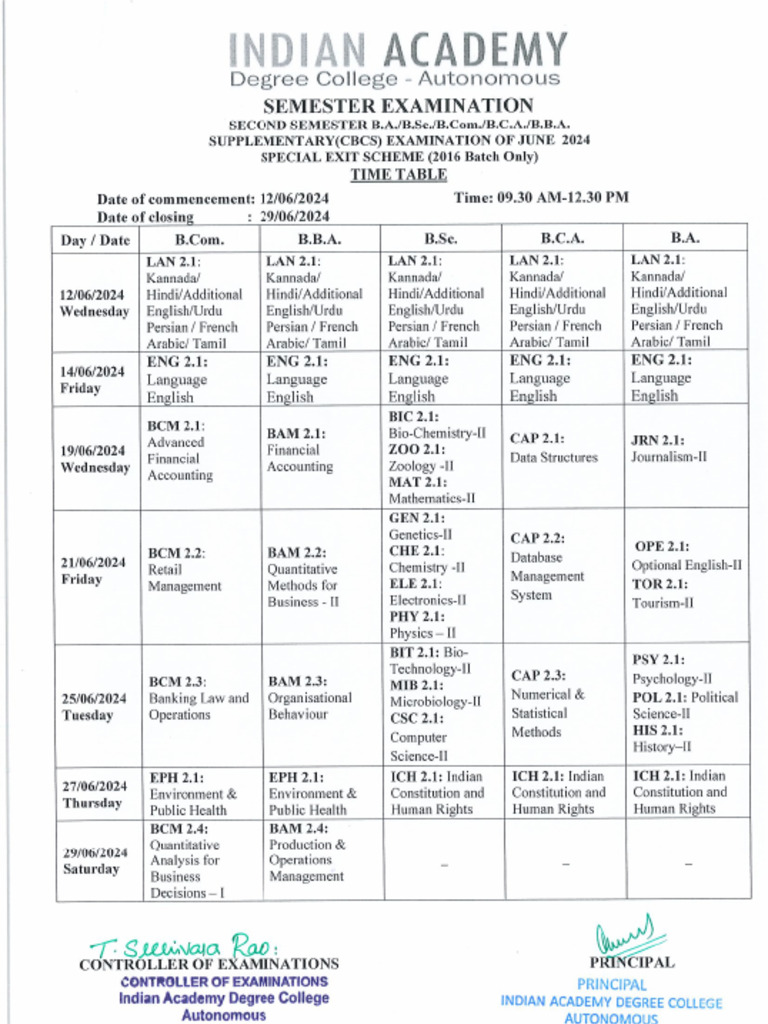 Ug Even Sem Specil Exit Examination June 2024 Timetble | PDF