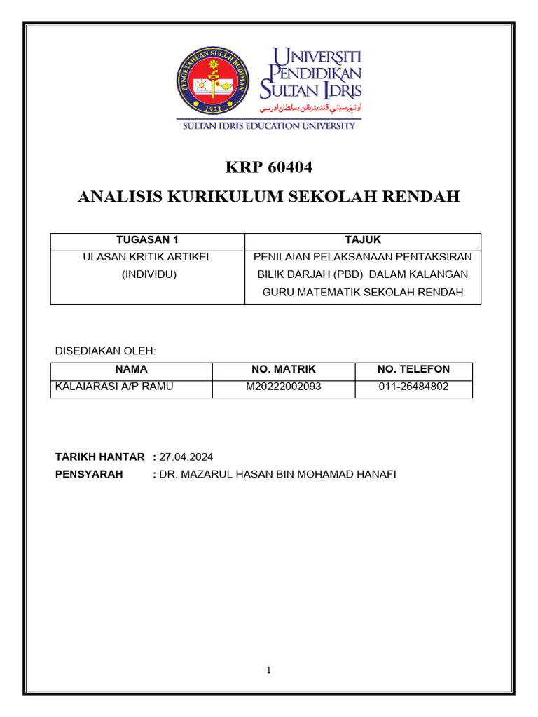 Kritikan Jurnal Kalai | PDF
