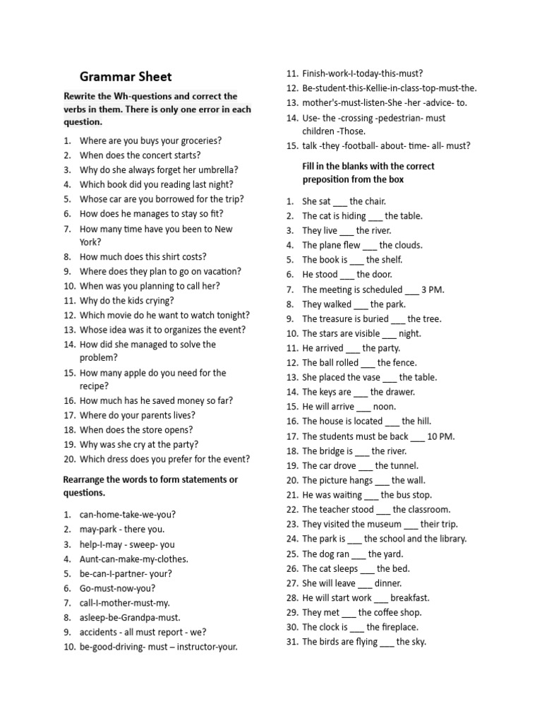 Grammar Sheet | PDF