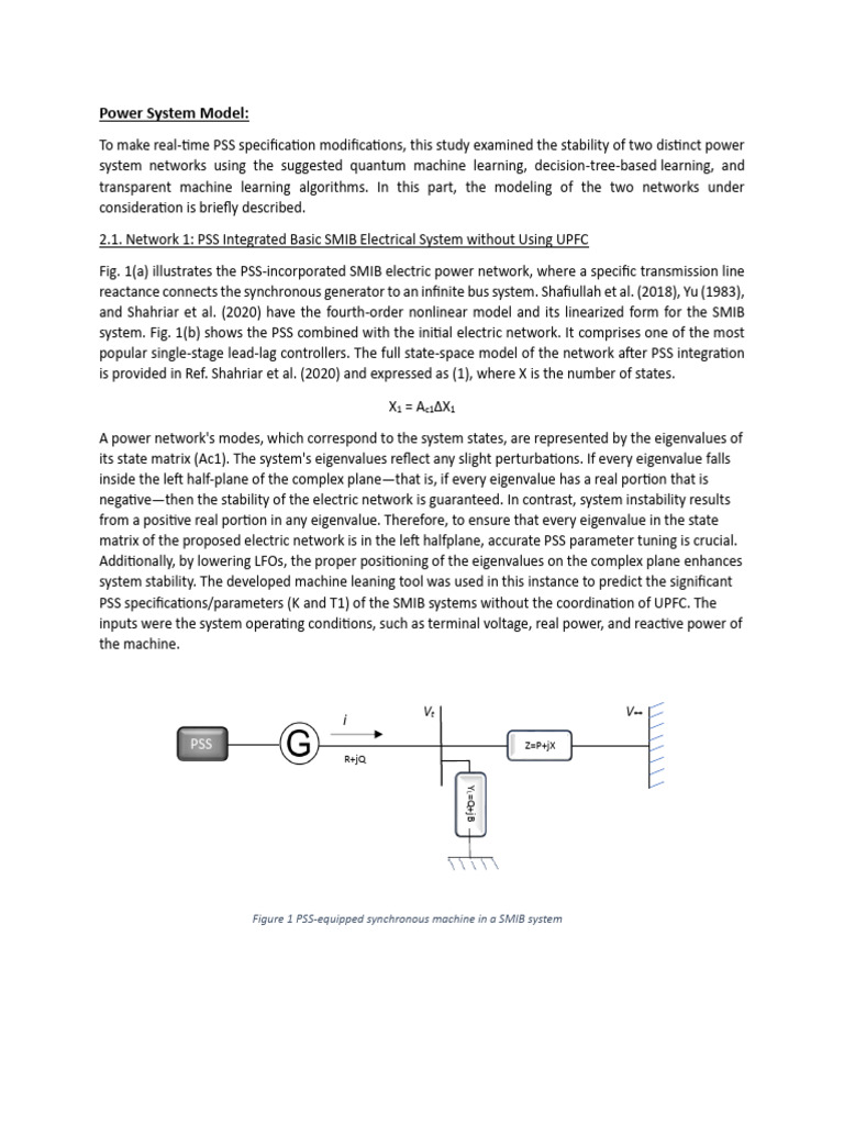 Power System Model:: Figure 1 PSS-equipped Synchronous Machine in A SMIB System | PDF ...