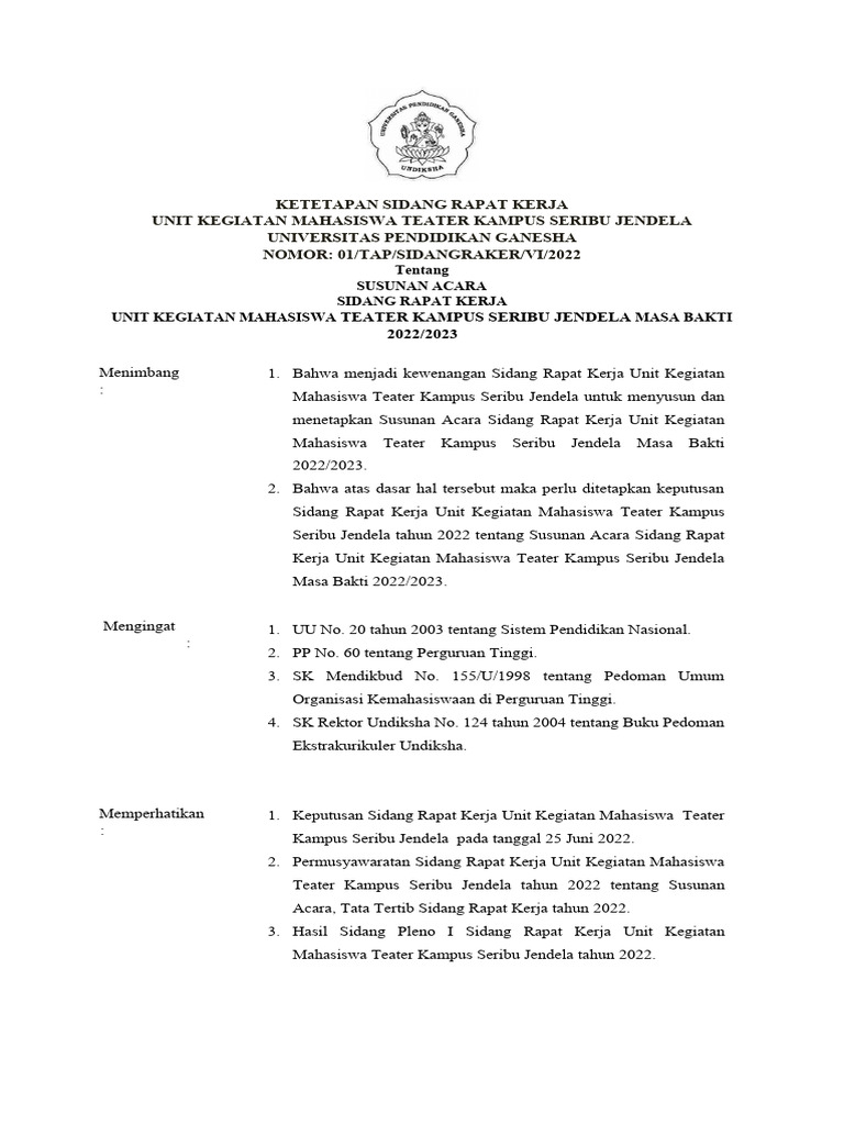 Konsideran Raker Susunan Acara | PDF