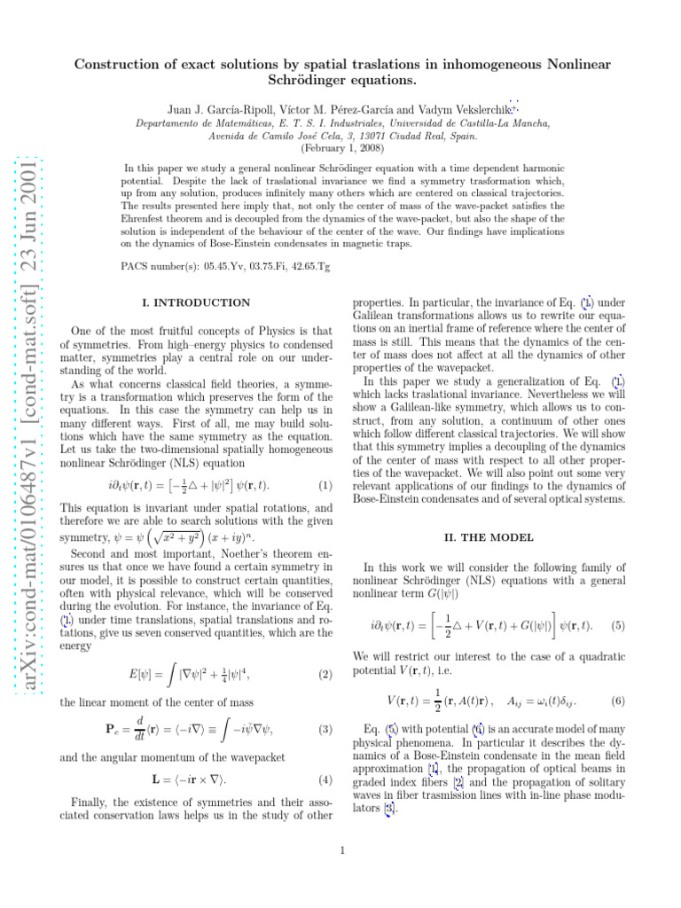 Construction of Exact Solutions by Spatial Traslations in Inhomogeneous ... Construction of Exact Solutions by Spatial Traslations in Inhomogeneous ...