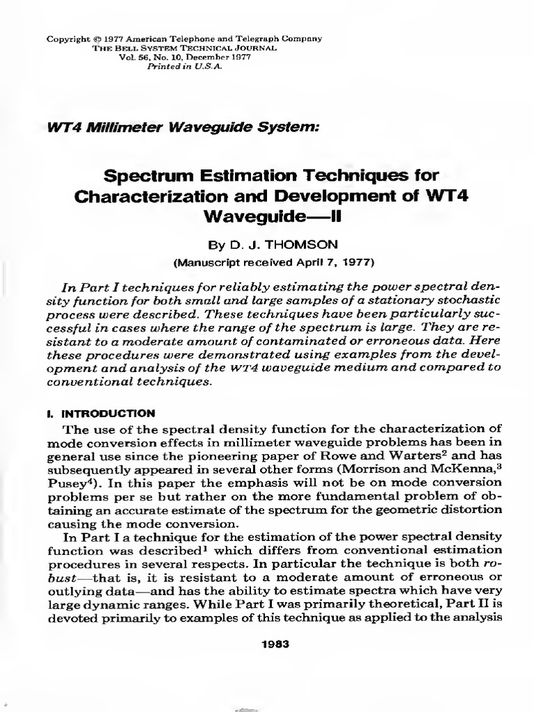 Characterization and Development of WT4 Waveguide-II (1977) (D. J. Thomson) | PDF | Spectral ...