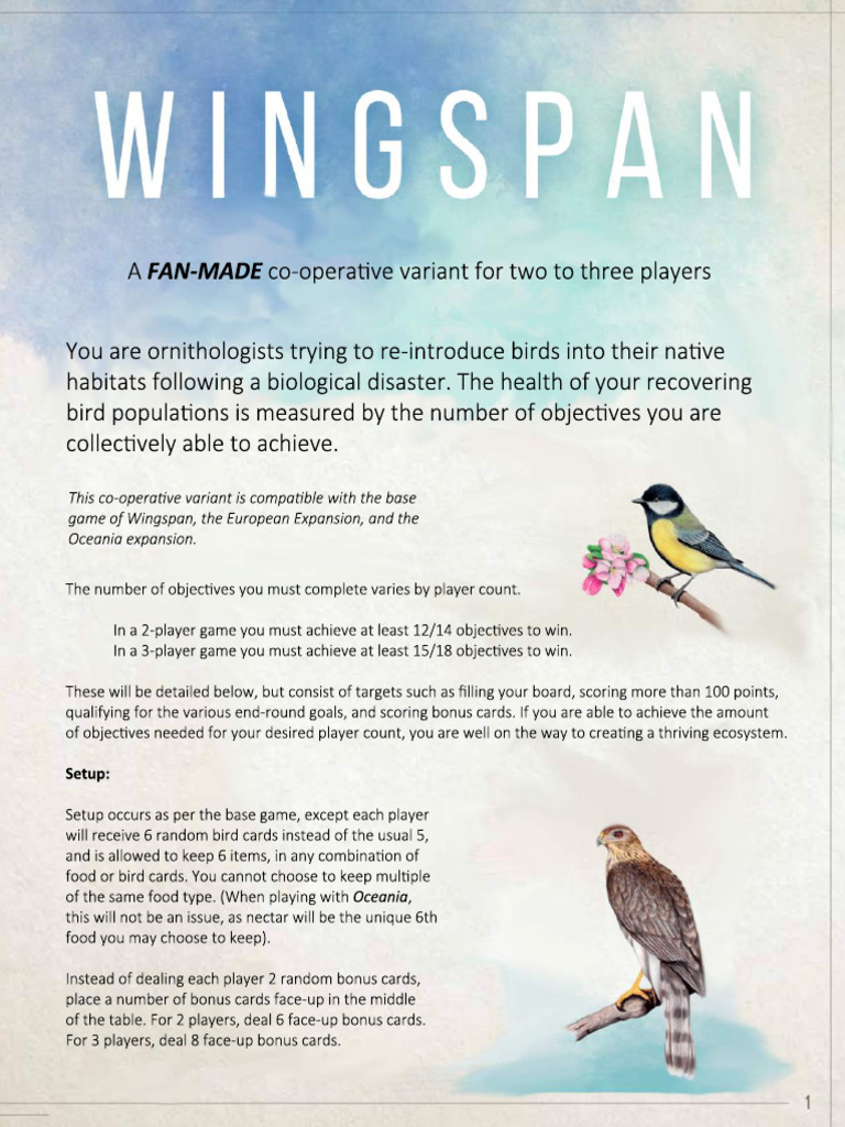 Wingspan Co-Operative Fan Variant Rules V3 Compressed | PDF