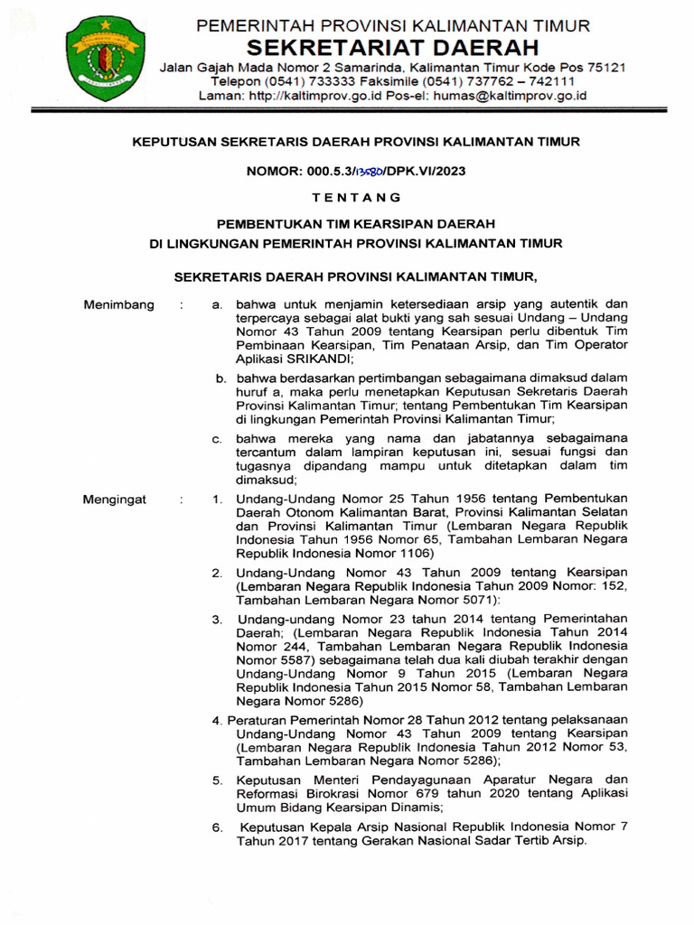 SK Pembentukan Tim Kearsipan Daerah Di Lingkungan - 240516 - 074644 | PDF