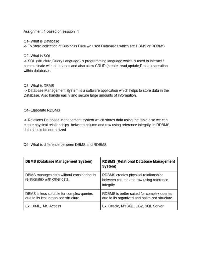 Database Basics: DBMS vs RDBMS Explained | PDF