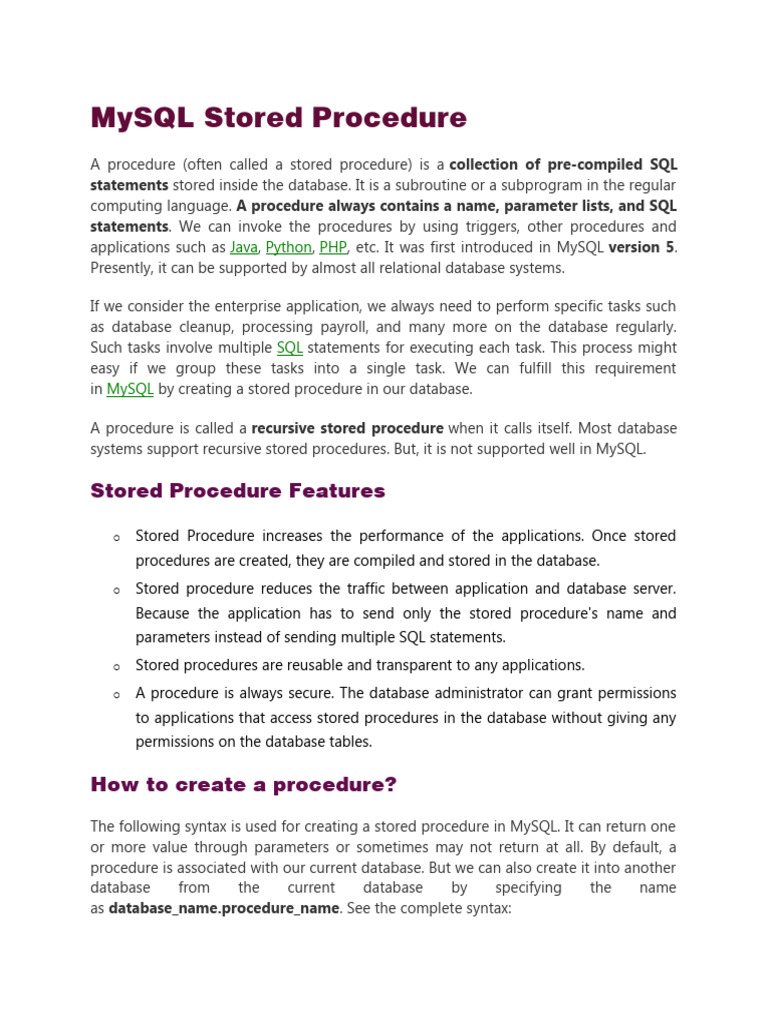 MySQL Stored Procedure and Triggers | PDF | Parameter (Computer ... MySQL Stored Procedure and Triggers | PDF | Parameter (Computer ...
