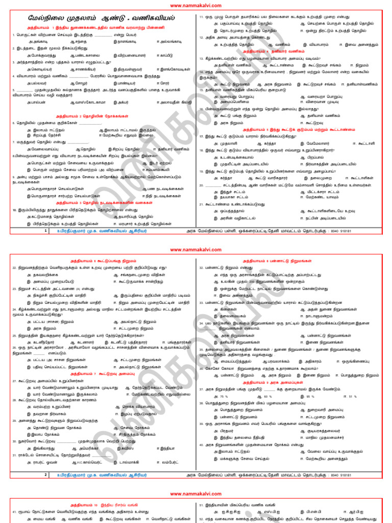 Namma Kalvi 11th Commerce Book Back One Mark Questions TM 221336 | PDF