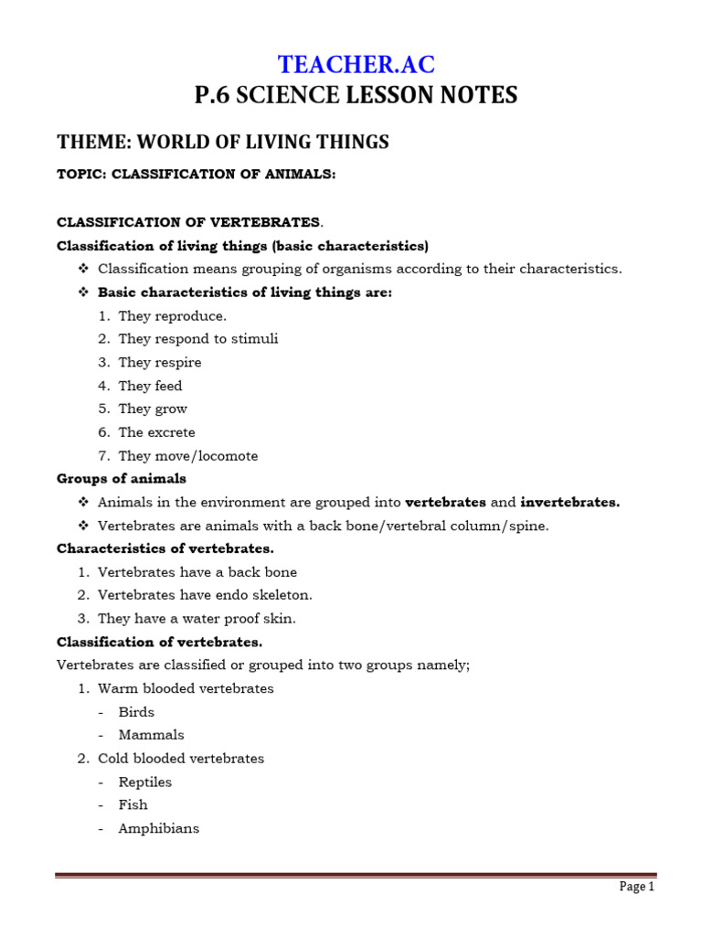 P.6 Best-Science-Lesson-Notes-Term-One - Teacher - Ac | PDF | Amphibian ...