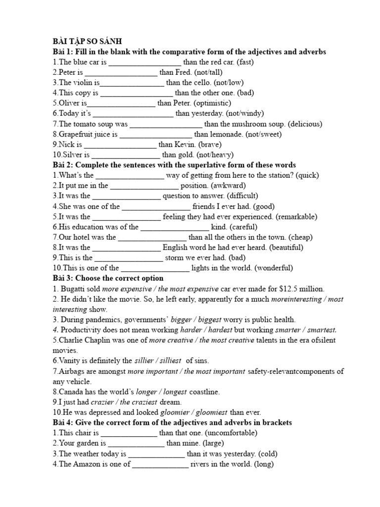 BÀI TẬP SO SÁNH | PDF | Linguistics | Syntax