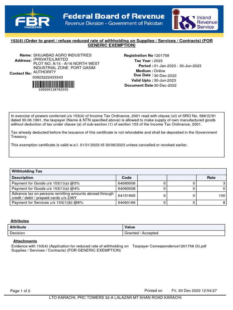 Tax Exemption Certificate for 2023 | PDF | Taxes | Debit Card
